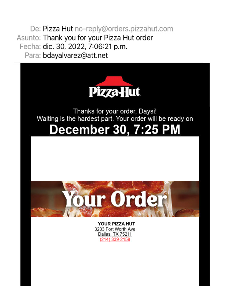 Thank You For Your Pizza Hut Order | PDF