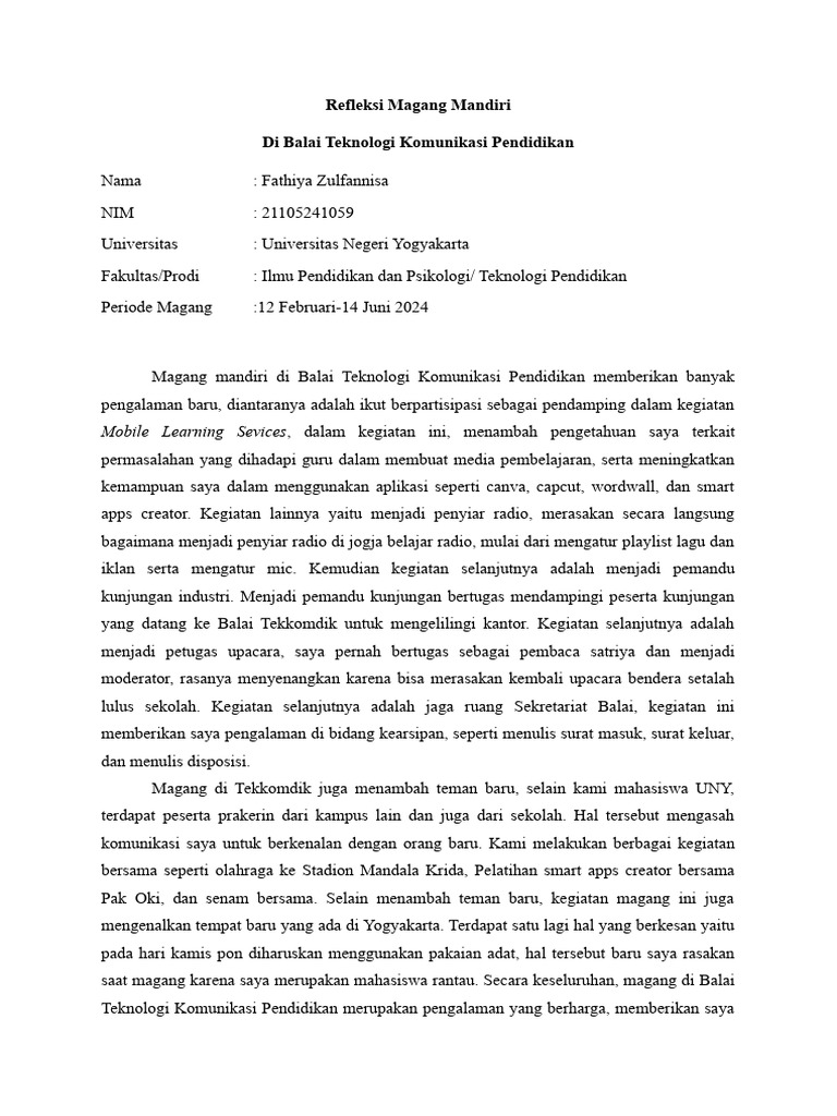 Refleksi Magang Mandiri | PDF