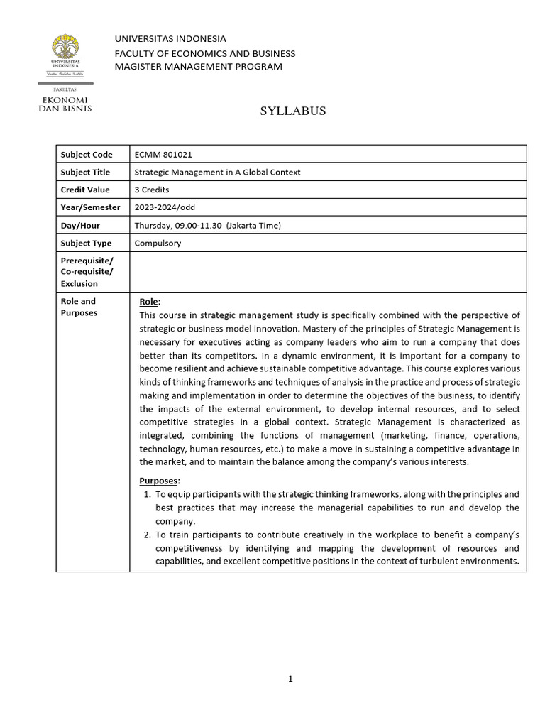 SNOC UPDATE - Syllabus Strategic Management in Global Context_UI_2023 ...