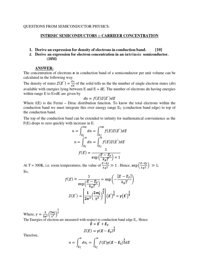 PDF Format - Unit4 Questions From Semiconductor Physics | PDF | Electrical Resistivity And ...