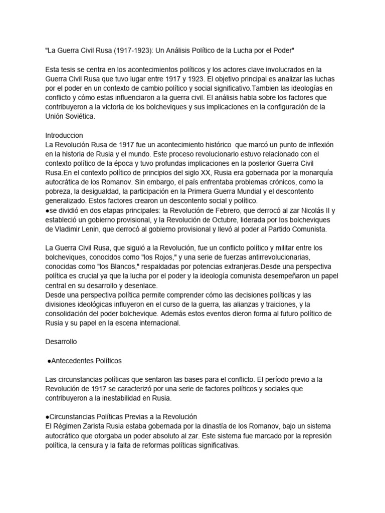 -La Guerra Civil Rusa (1917-1923)- Un Análisis Político de la Lucha por el Poder- (1) | PDF ...