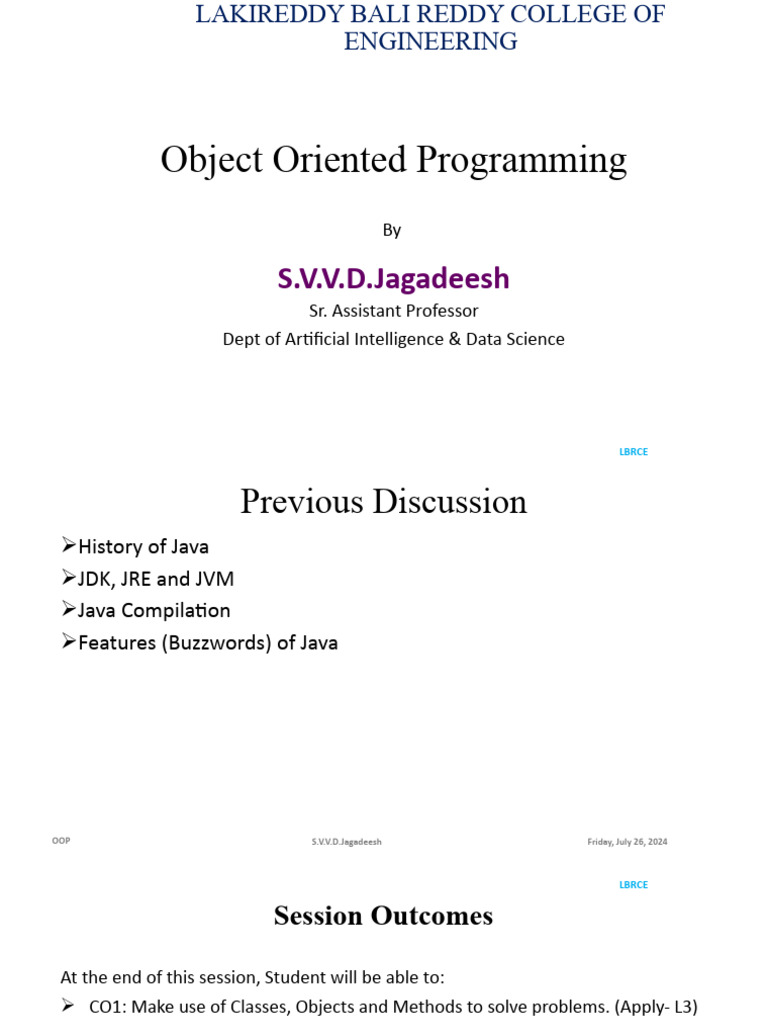 Unit I Introduction To Class Object And Methods Pdf Class