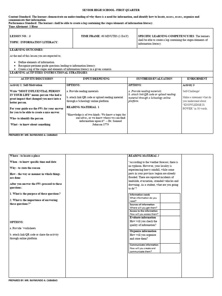 Module 3 Lesson 3 | PDF | Information Literacy | Learning