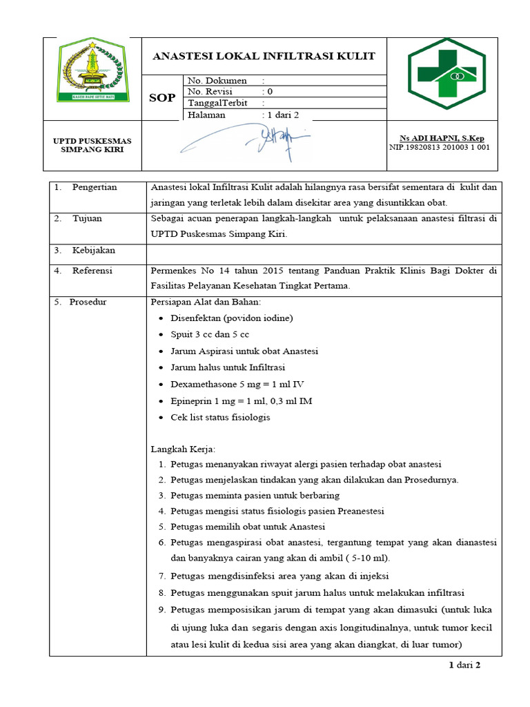 Prosedur Anastesi Lokal Infiltrasi Kulit | PDF | Sains & Matematika
