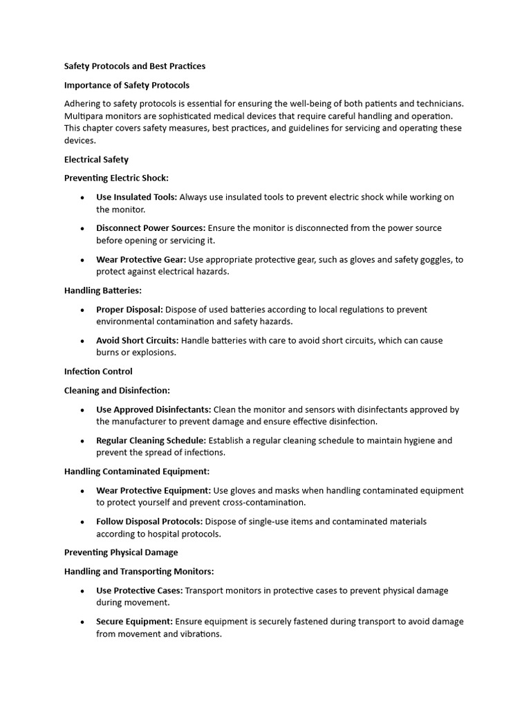 Safety Protocols for Multipara Monitors | PDF | Personal Protective ...
