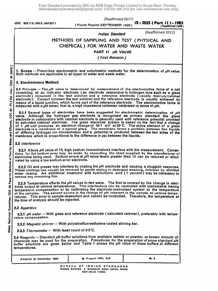 pH is.3025.11.1983-11 | Download Free PDF | Ph | Materials