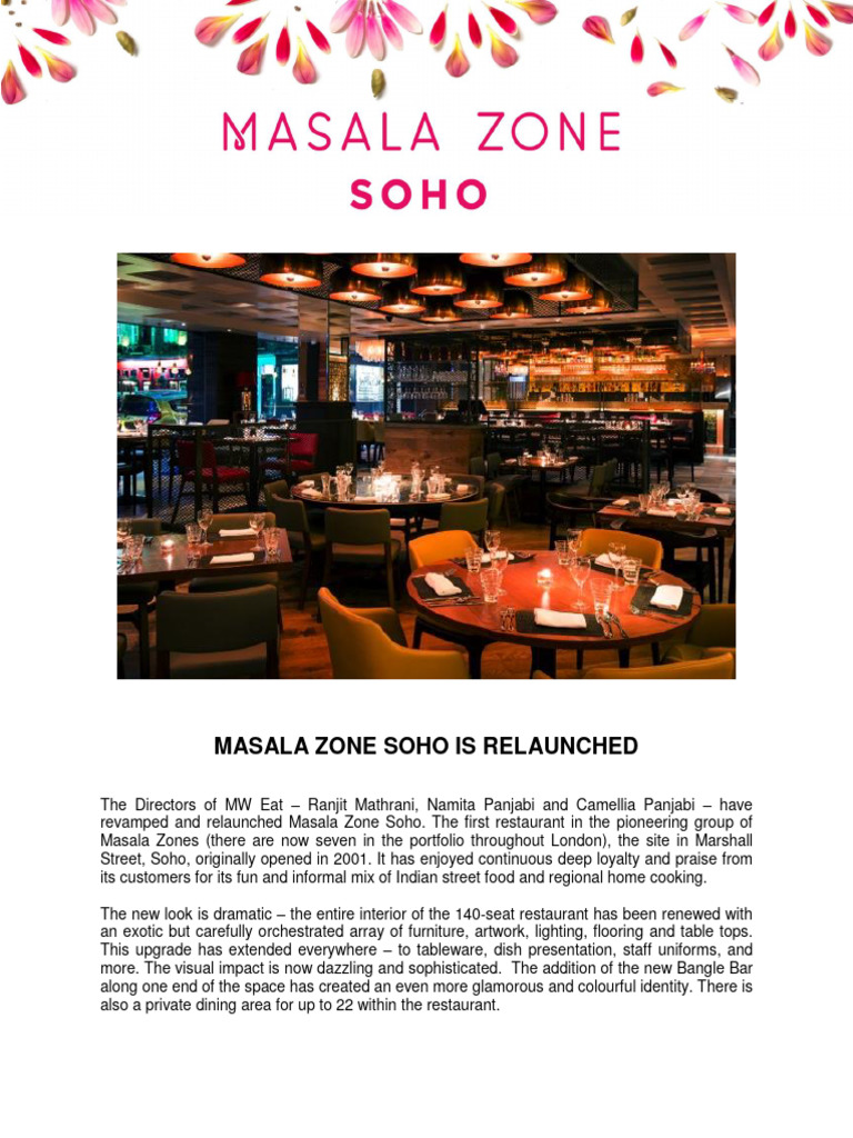 Masala Zone Soho Relaunches with New Look | PDF | Lunch | Food And Drink Preparation