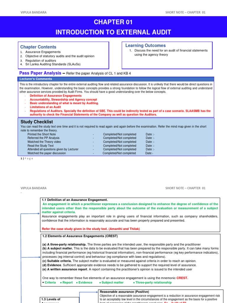 16592594081656669498CL 1 - Short Note On Introduction To External Audit | PDF | Audit | Auditor ...