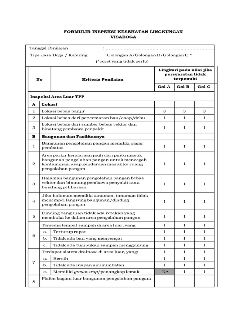 FORMULIR INSPEKSI KESEHATAN LINGKUNGAN Ok | PDF