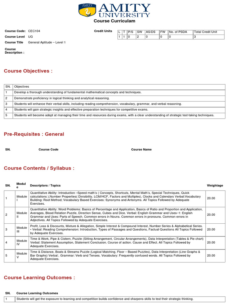 Course Curriculum | PDF | Mathematics | Cognitive Science