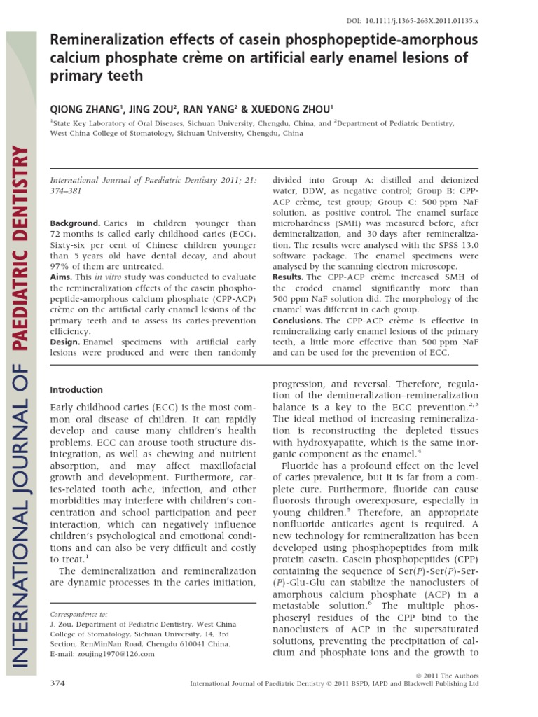 Effects Of Cpp Acp In Primary Teeth Lesions Pdf Tooth Enamel Mouth