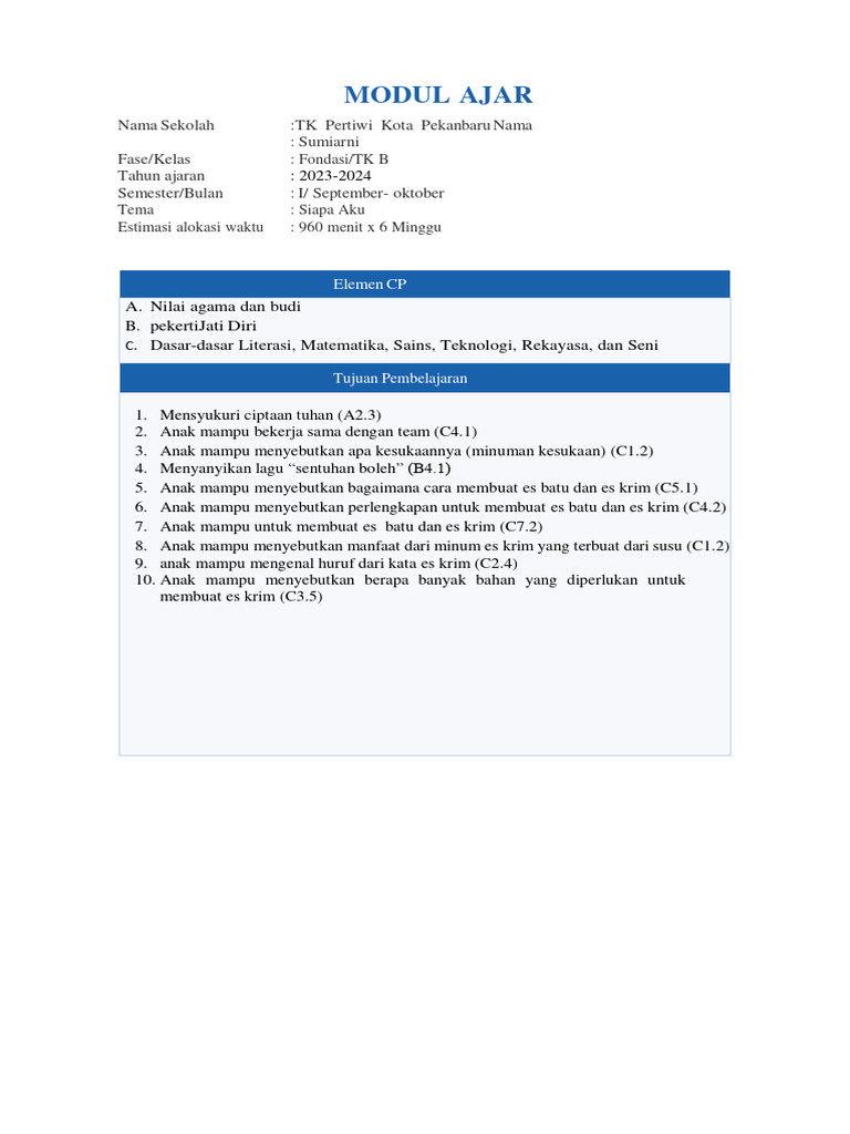 Modul Ajar Siapa Aku B5 | PDF