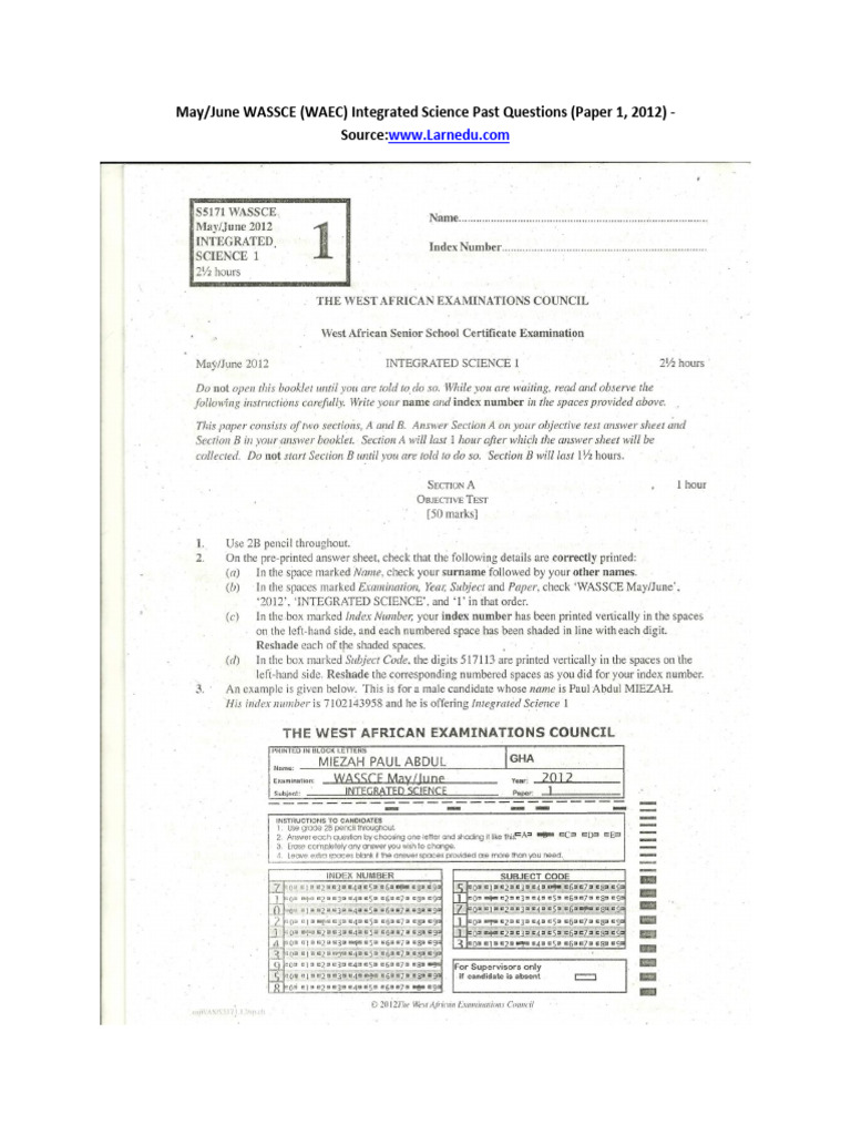 WASSCE Integrated Science Past Questions | PDF | Science & Mathematics