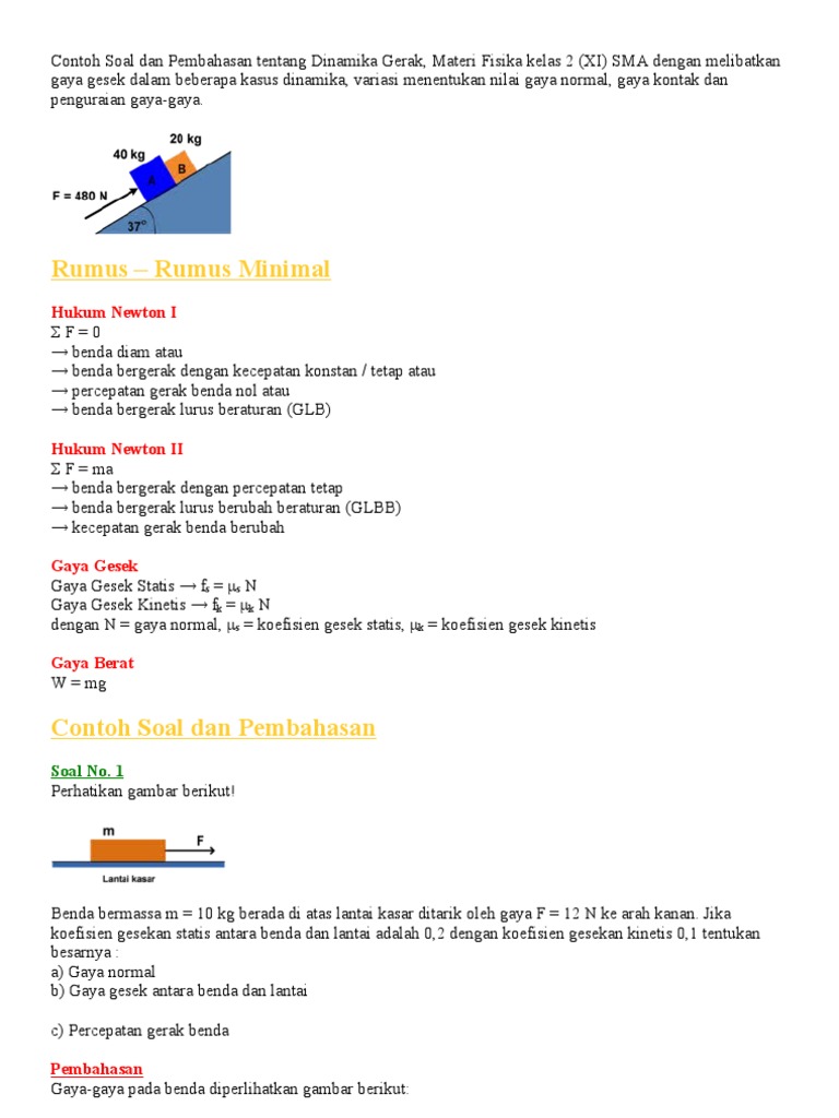 Contoh Soal Dan Pembahasan Tentang Dinamika Gerak | PDF