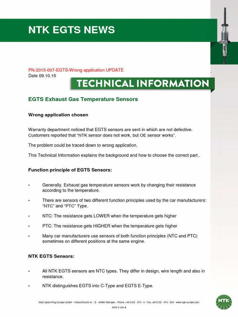 Choosing the Right EGTS Sensors | PDF | Electrical Resistance And ...