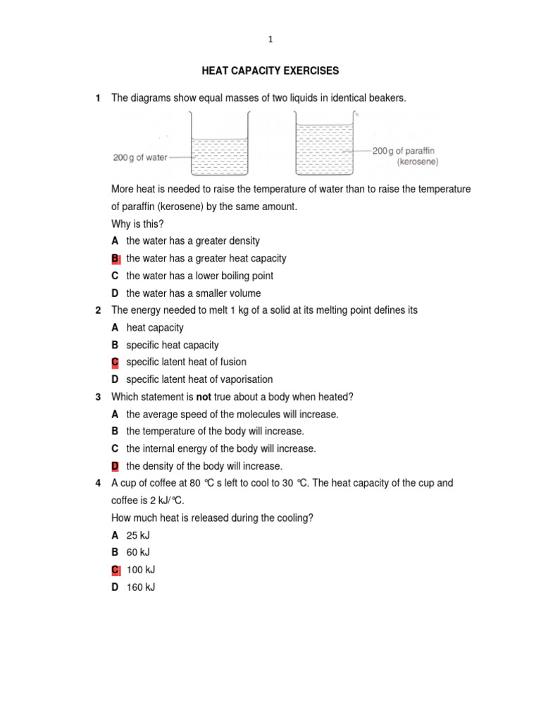 Physics Heat Capacity Quiz | PDF | Heat Capacity | Heat