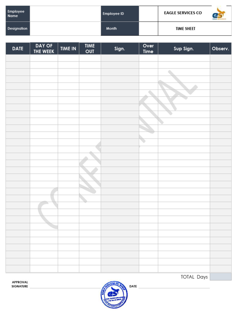 Eagle Services Timesheet Template | PDF