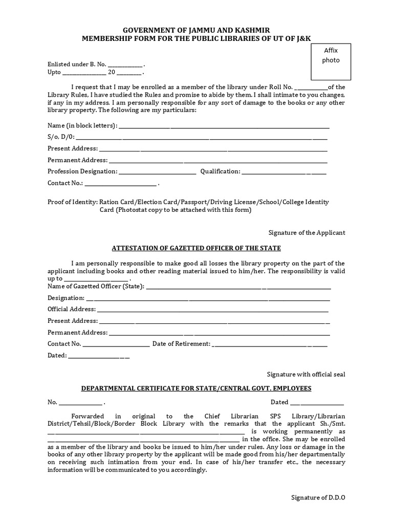 Membership Form | PDF | Libraries | Access Control