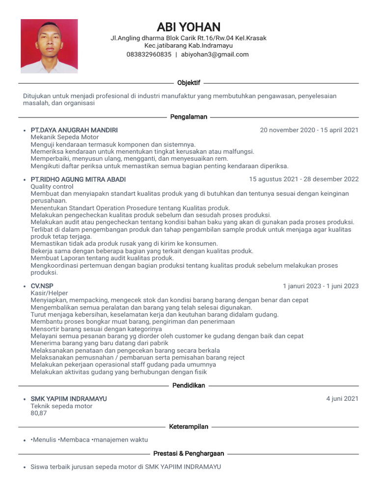 CV 2023060511432796 | PDF | Karier & Perkembangan