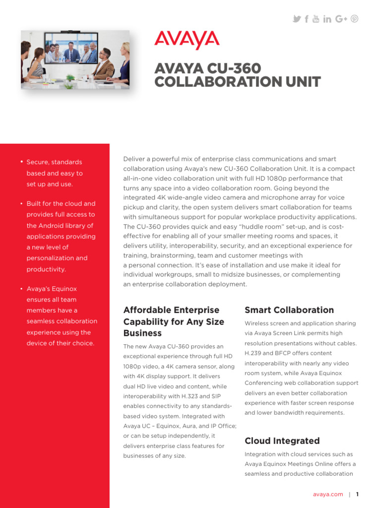 avaya_cu360_collaboration_unit_datasheet | PDF | Computer Network | Session Initiation Protocol
