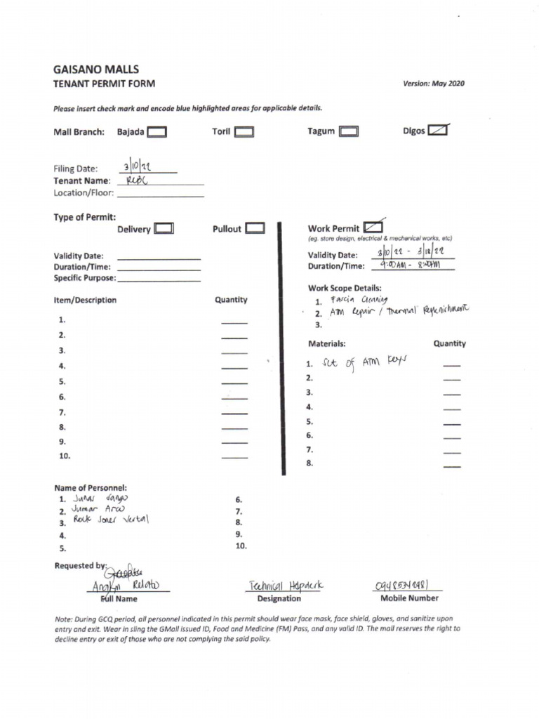 Work Permit Gaisano Digos | PDF