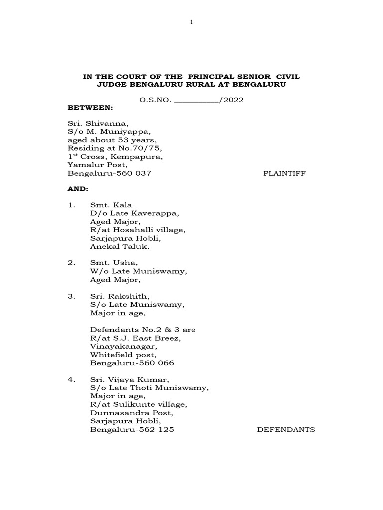 CPC Order 7 Rule 1: Plaintiff's Memo | PDF | Lawsuit | Deed