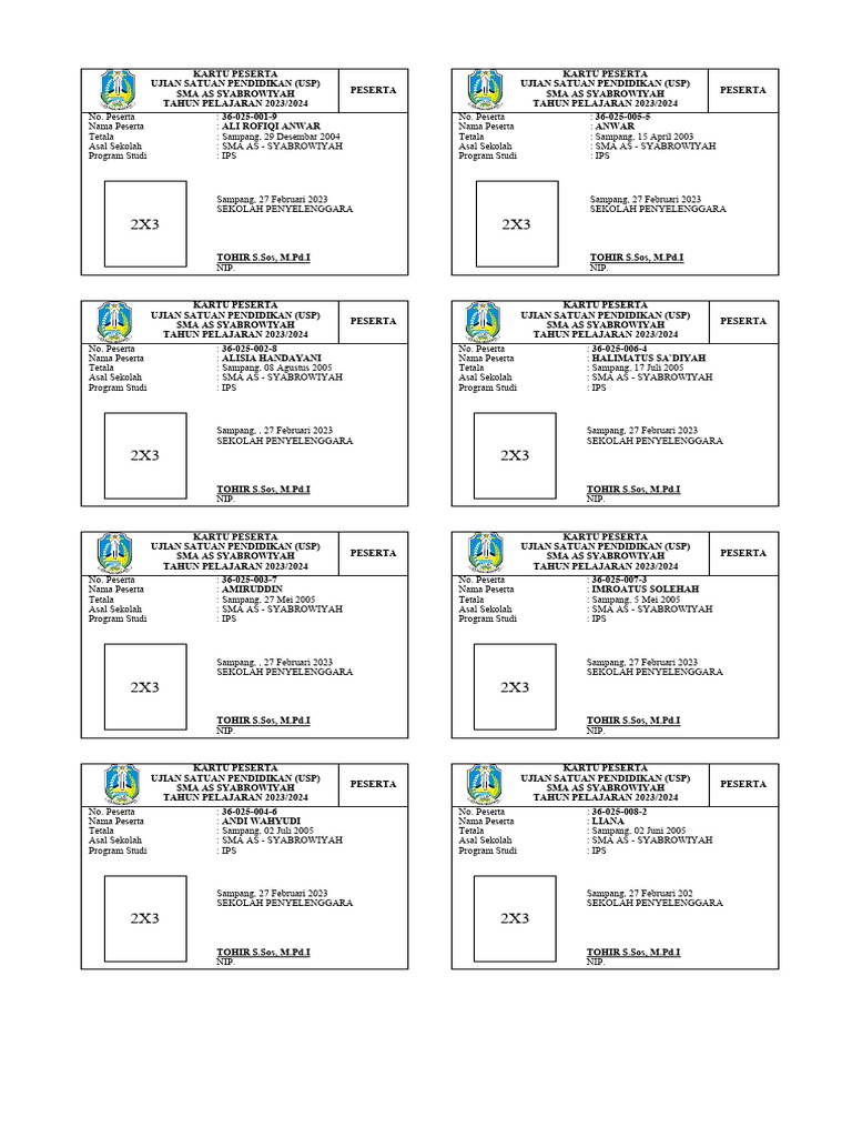 Kartu Peserta Usp 2023 | PDF