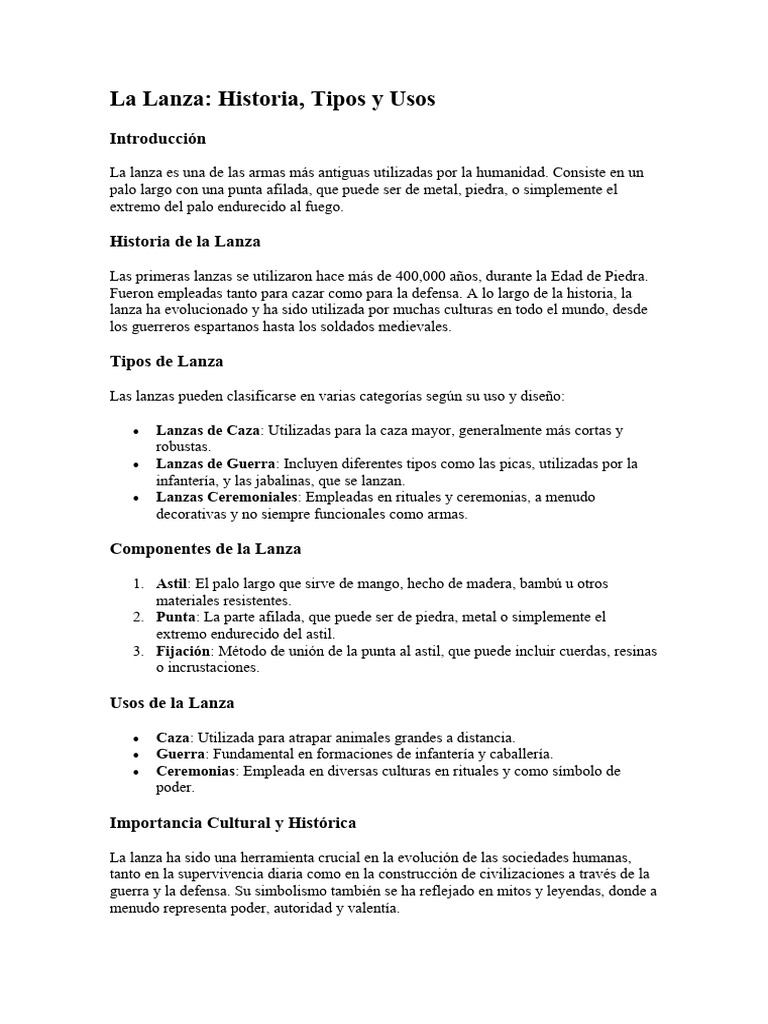 Historia y Tipos de la Lanza | PDF | Ciencias sociales | Arte