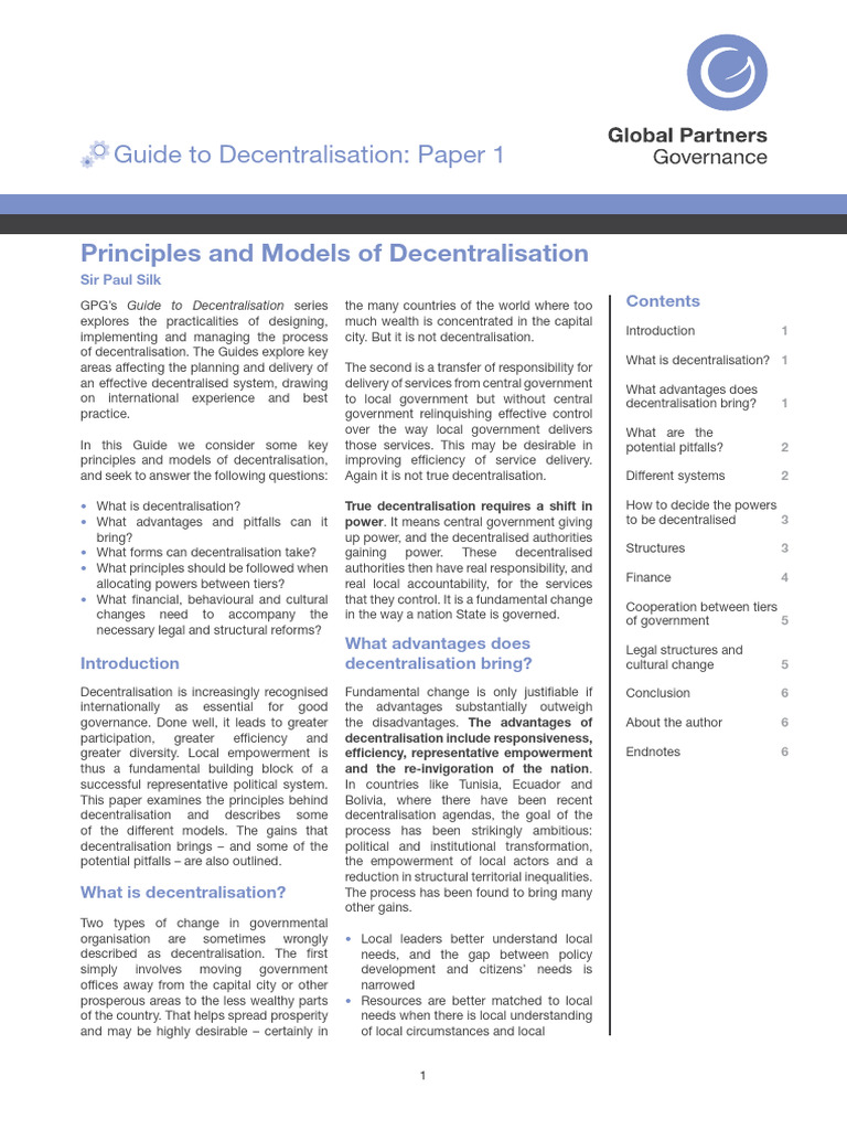 Principles and Models of Decentralisation WEB2 1 | PDF | Taxes ...