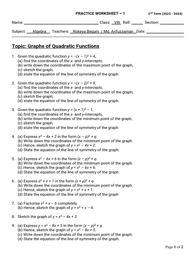 VIII Algebra PRACTICE Worksheet 1 | PDF | Abstract Algebra | Mathematical Relations