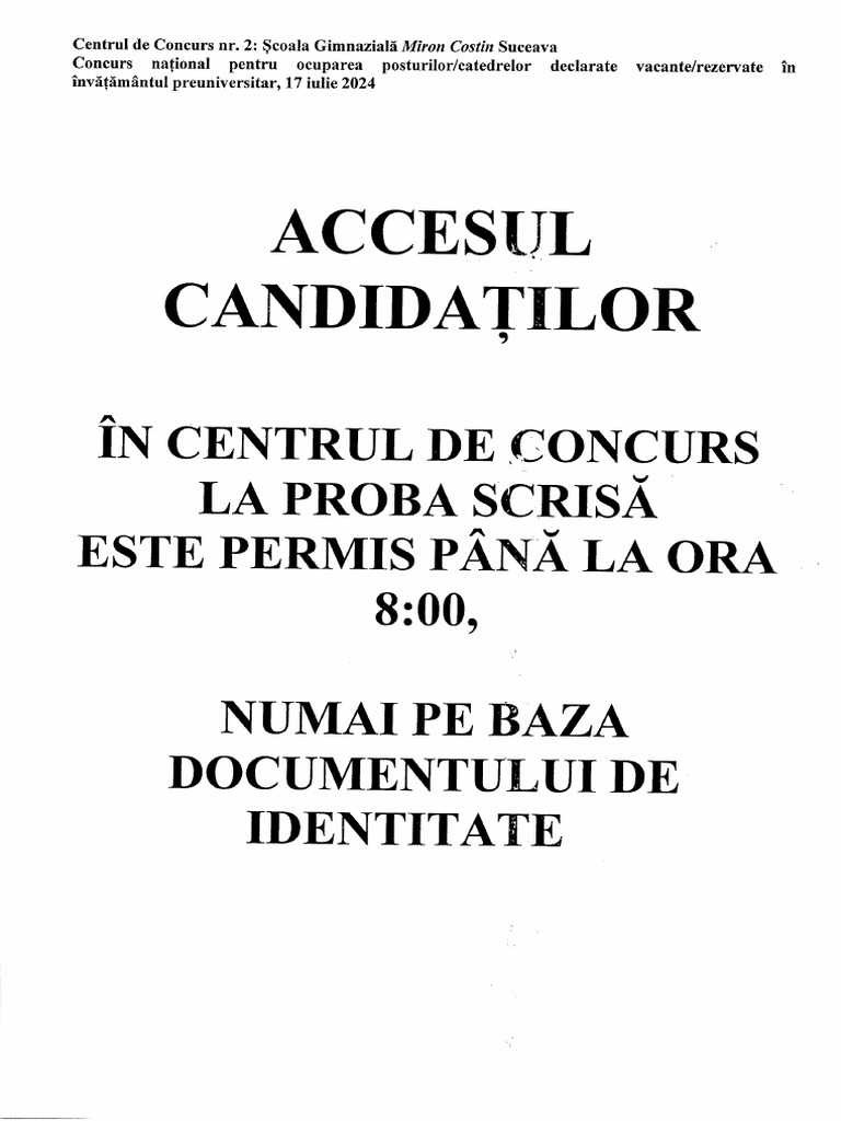 Accesul in Salile de Examen | PDF