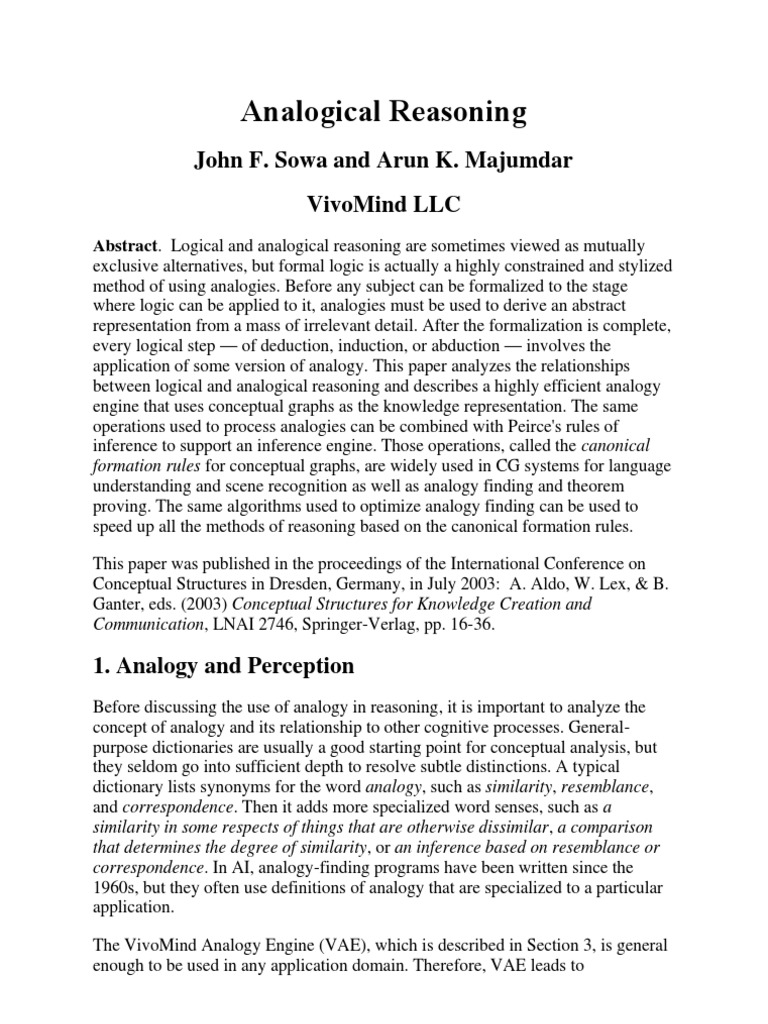 Analogical Reasoning: John F. Sowa and Arun K. Majumdar Vivomind LLC | PDF