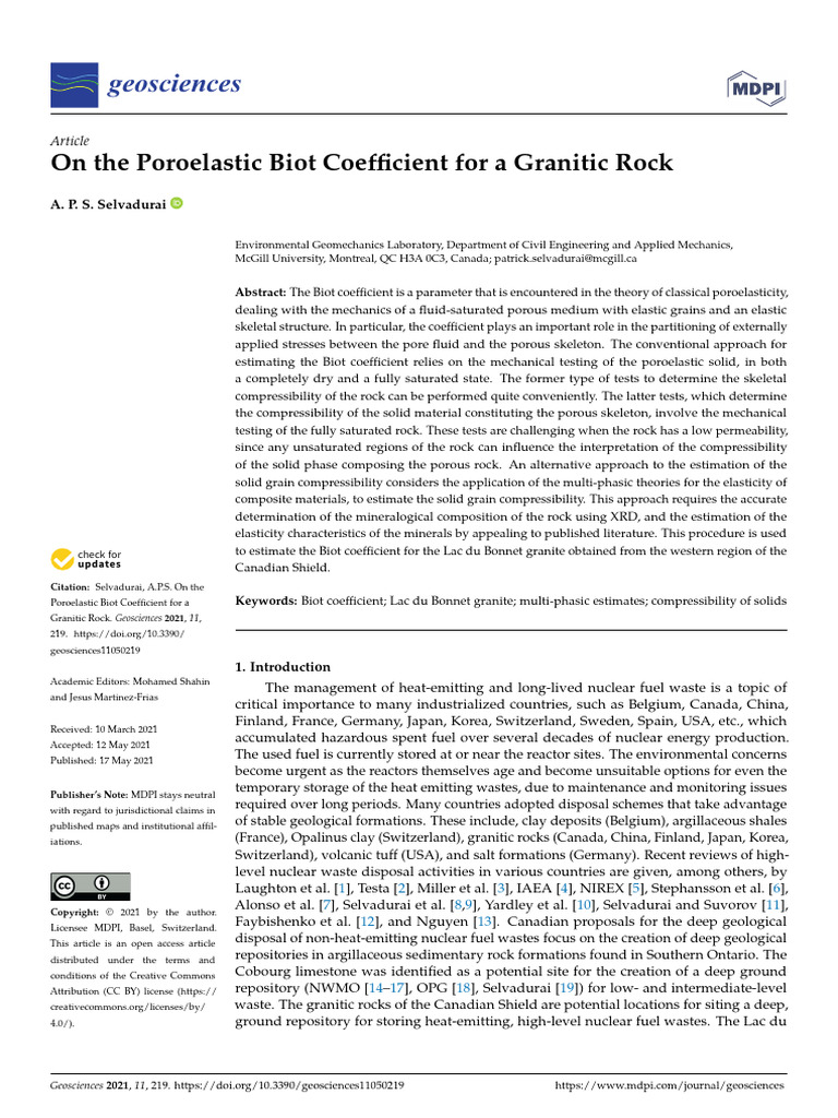 On The Poroelastic Biot Coefficient For A Granitic Rock | PDF | Young's ...