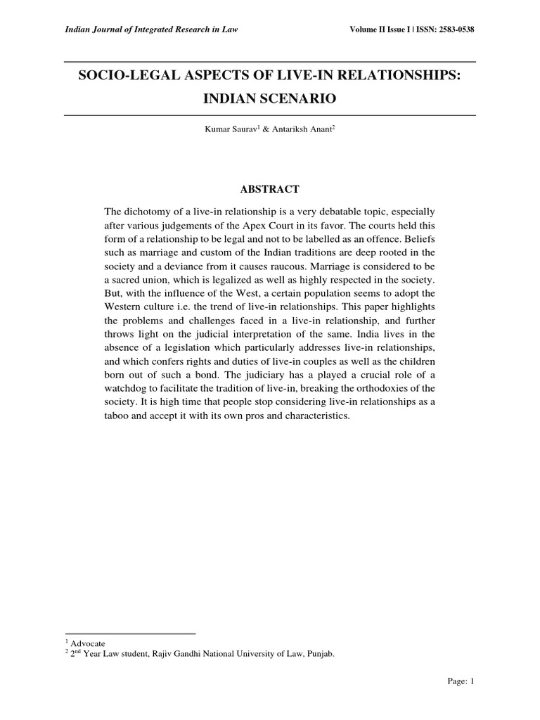 Socio-Legal Aspects of Live-In Relationships | PDF | Marriage ...