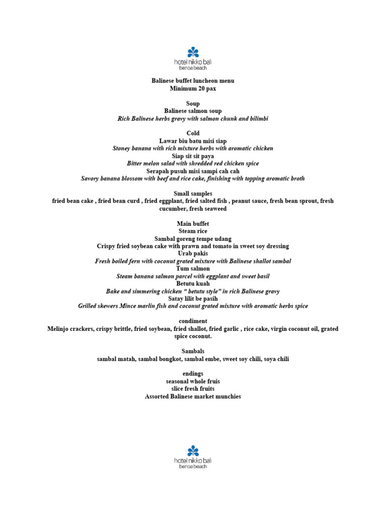 Balinese Buffet Menu | PDF | Asian Cuisine | Cuisine