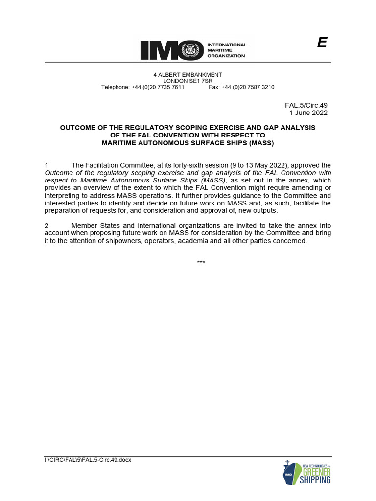 FAL.5-Circ.49 - Outcome of The Regulatory Scoping Exercise and Gap Analysis of The Fal ...