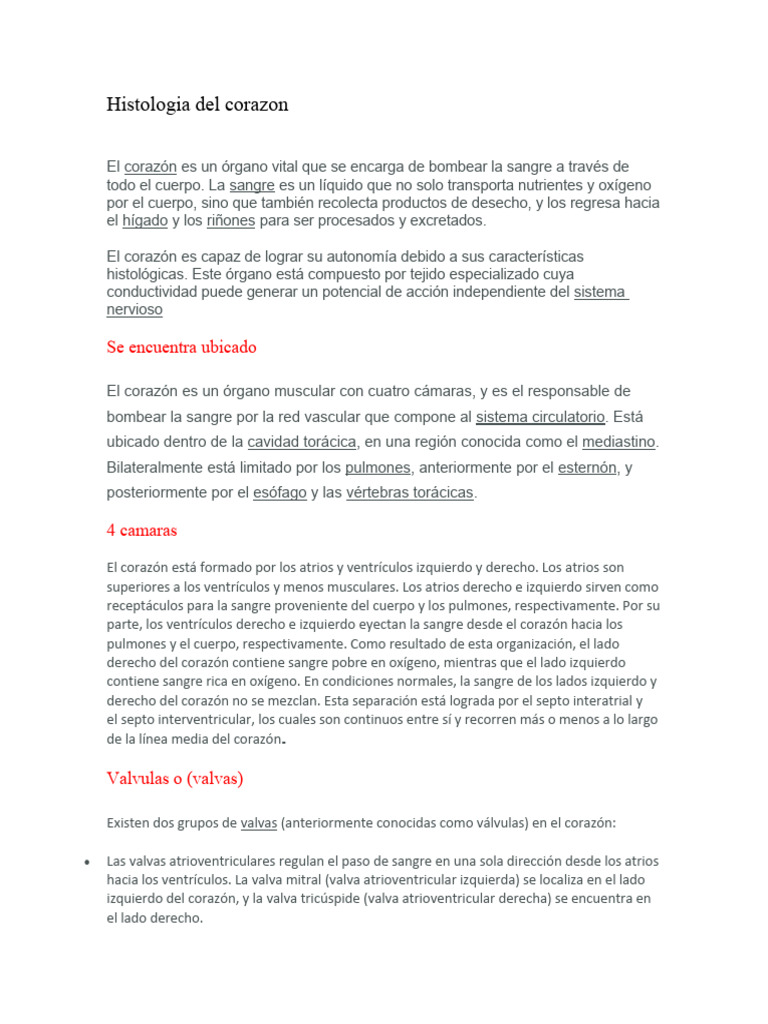 Histologia Del Corazon Edelmira | PDF | Sistema circulatorio | Corazón