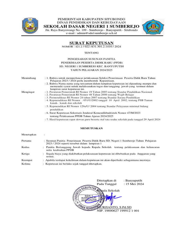 SK Panitia PPDB 2024 | PDF