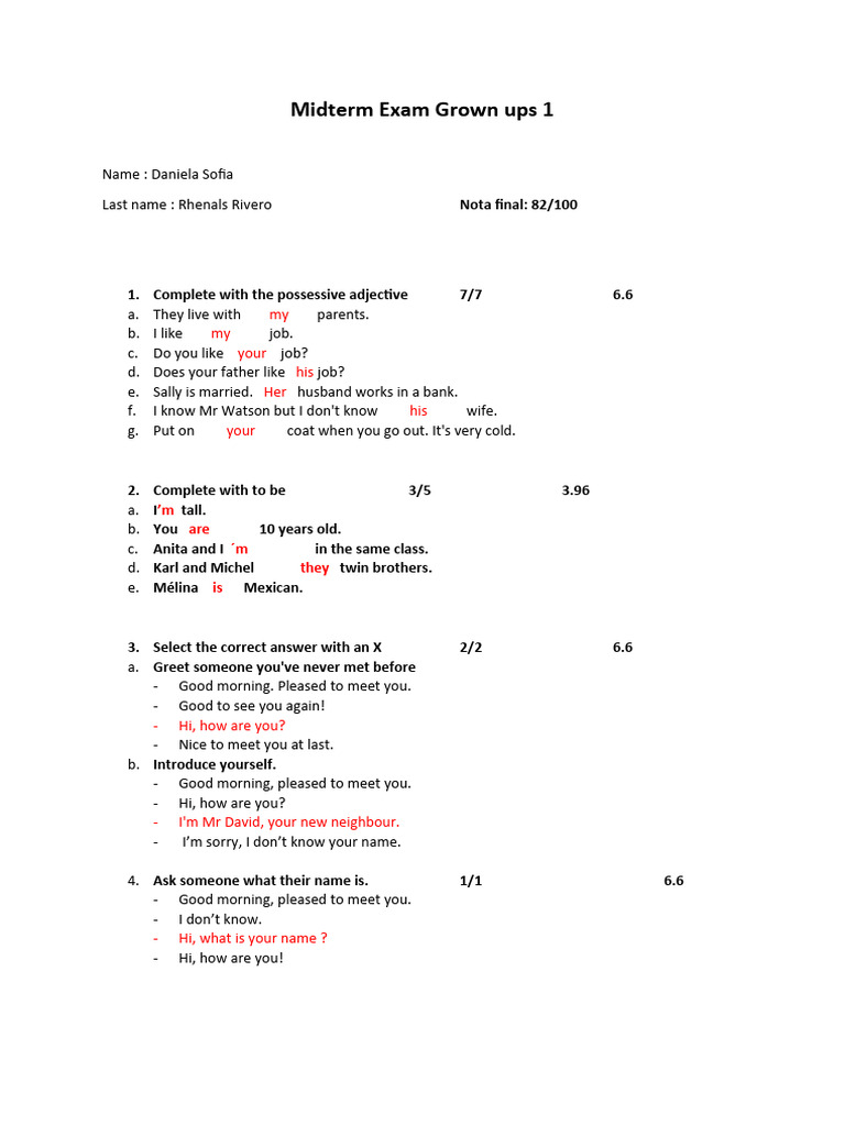 Midterm Exam Grown Ups 1 Daniela Rhenals | PDF | Language Arts & Discipline