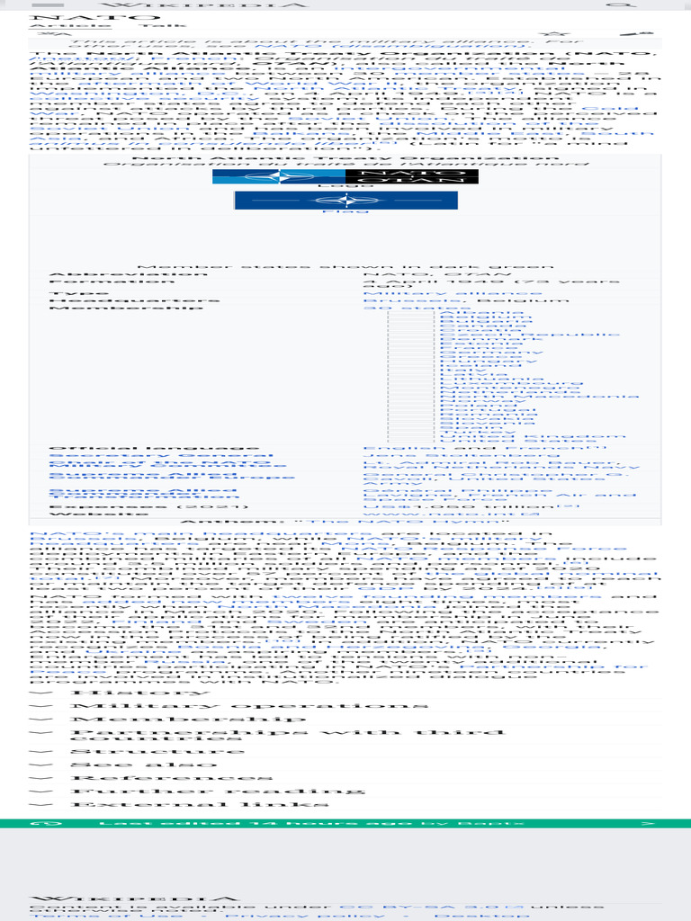 NATO - Wikipedia | PDF | Nato | International Relations