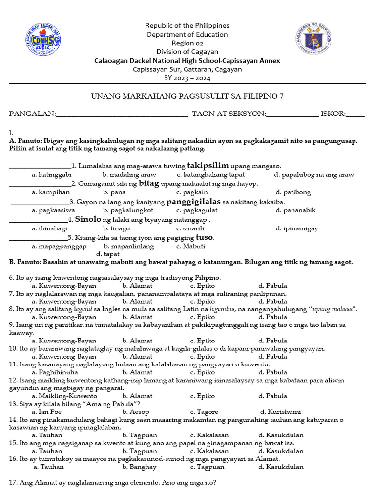 1st TQ-Grade 7 | PDF