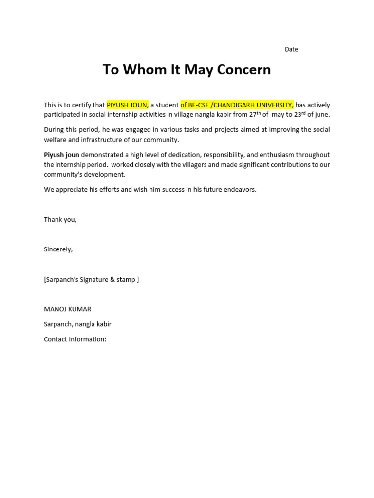 Letter From Sarpanch | PDF | Social Science