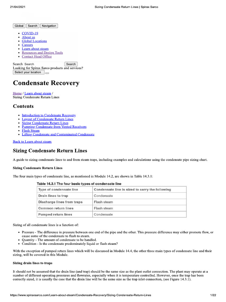 Sizing condensate return lines - SXS | PDF