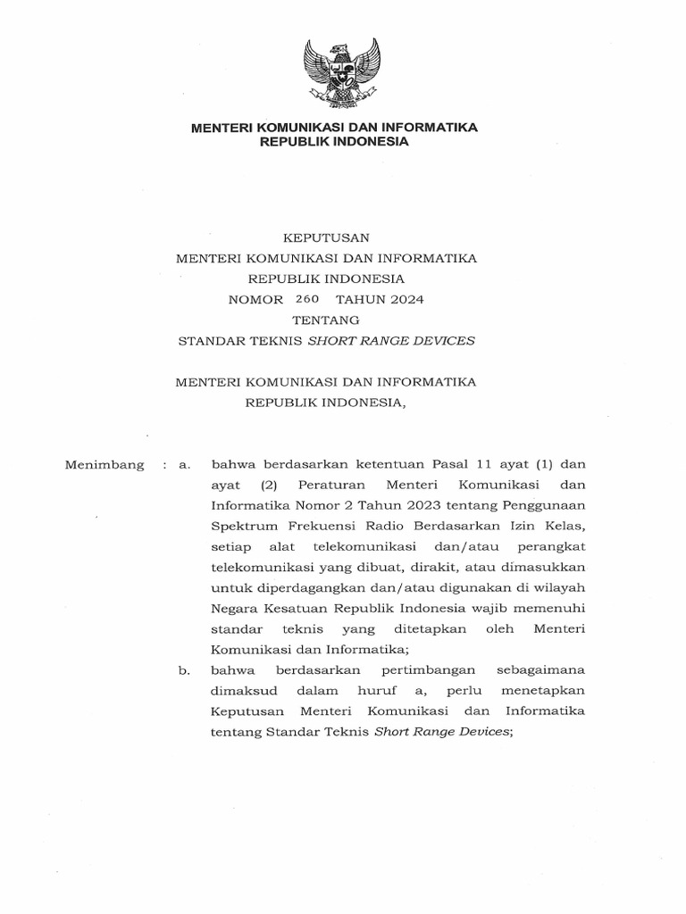 KM 260 2024 - Standar Teknis SRD | PDF