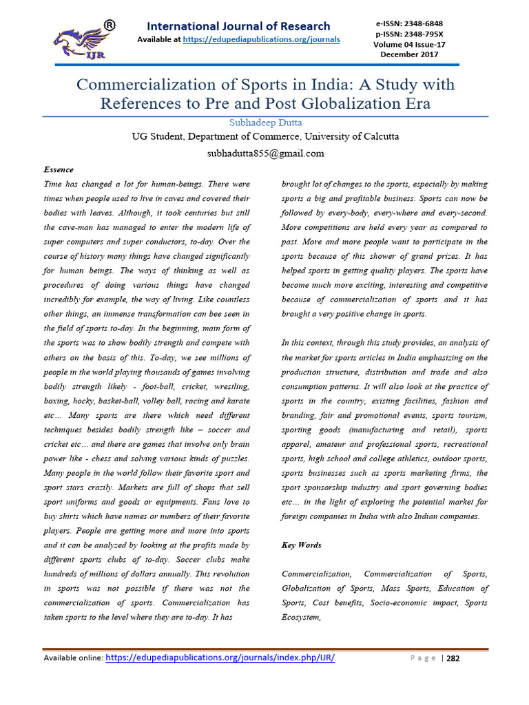 Commercialization of Sports in India | PDF | Sports | Marketing