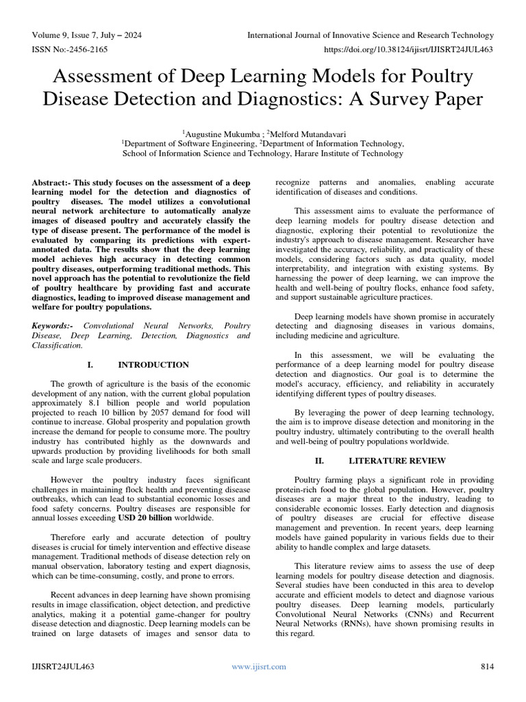 Assessment of Deep Learning Models for Poultry Disease Detection and ... Assessment of Deep Learning Models for Poultry Disease Detection and ...
