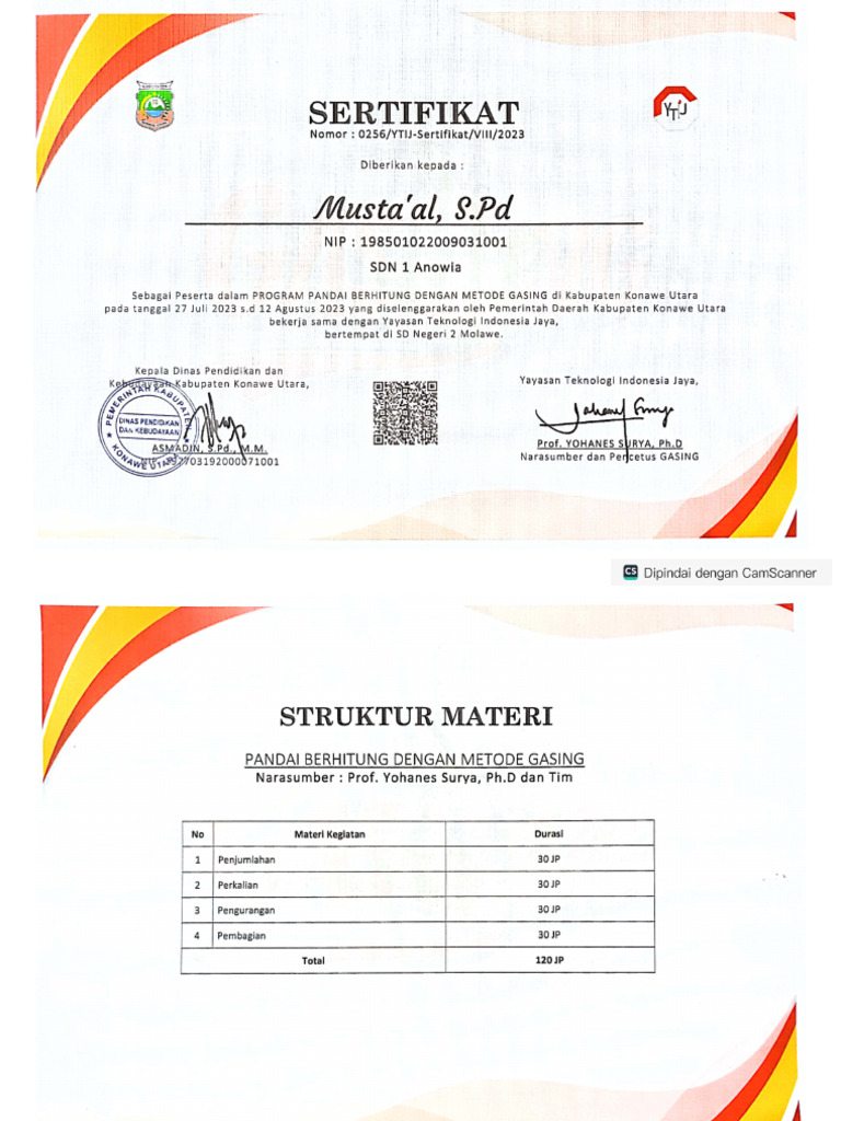 Musta'al - Sertifikat Peserta Gasing Kab. Konut 1 | PDF