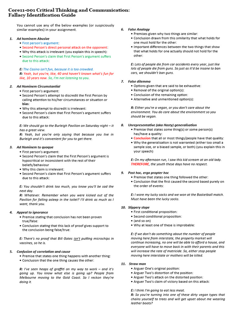 Fallacy Examples and Fallacy ID Sheet | PDF | Argument | Logic