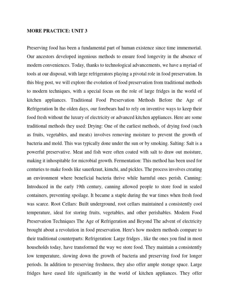 Unit 3 - More Exercises | PDF | Food Preservation | Refrigerator