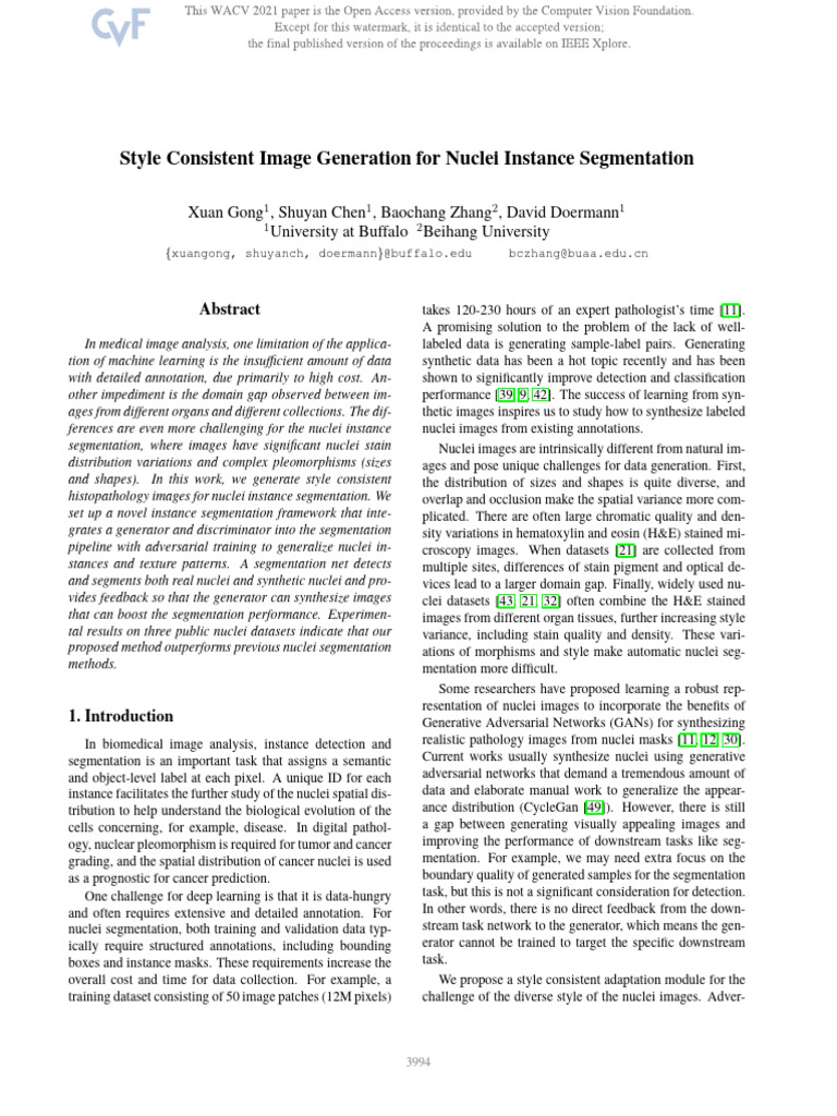 Gong Style Consistent Image Generation For Nuclei Instance Segmentation WACV 2021 Paper | PDF ...